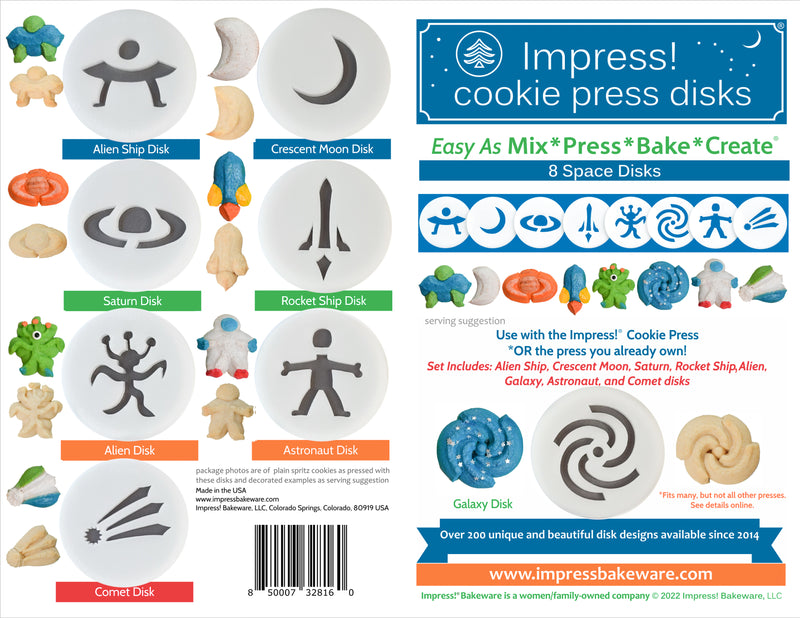 Space 8 Disk Set for Cookie Presses – Impress! Bakeware